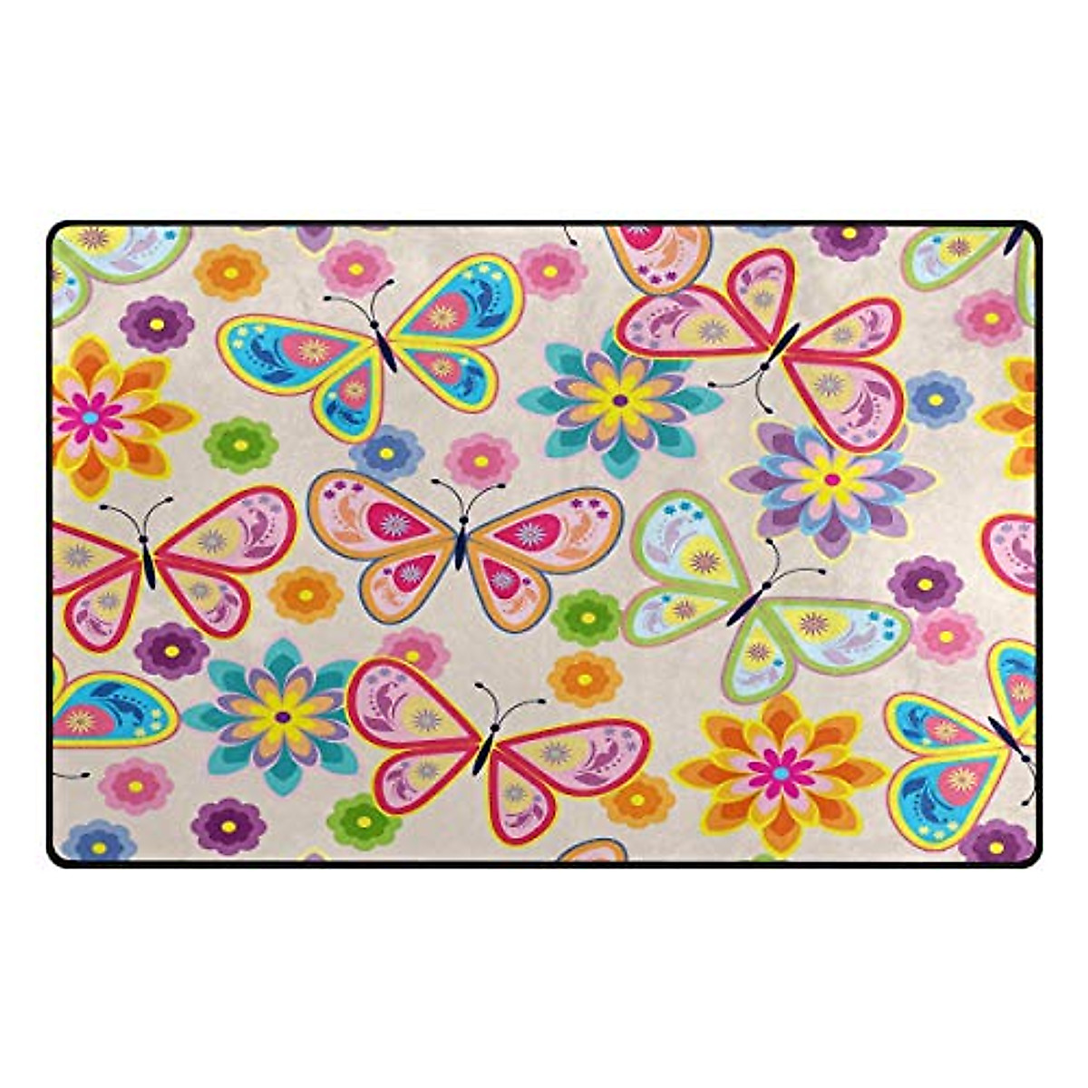 Linomo Area Rug Floral Butterfly Flower Floor Rugs Doormat Living Room Home Decor, Carpets Area Mats for Kids Boys Girls Bedroom 60 x 39 Inches