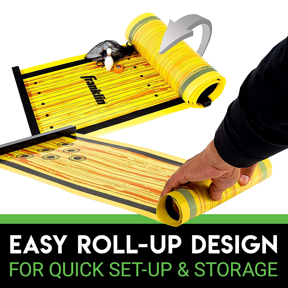 Franklin Sports Shuffleboard Table Game Mats – Tabletop Shuffleboard Mats and Pushers – Indoor Shuffleboard and Curling Games - Football Shuffleboard