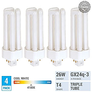 KOR (4 Pack) K20788 - PL26W/3U/4P/841 - Compact Fluorescent Plug-in - T4 - Triple Tube - 26 Watt - 4-Pin (GX24q-3) - 4,100 Kelvin (Cool White)