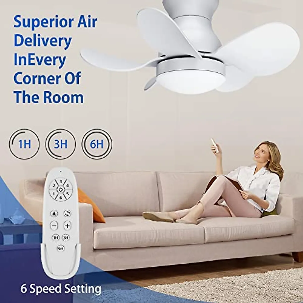 Regair Ceiling Fans with Lights, DC Motor 22 inch Flush Mount Ceiling Fans with Lights and Remote Control, Reversible Blades Small White Quiet low profile Ceiling Fan