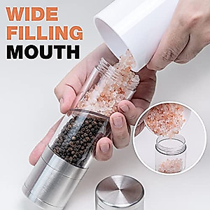 Eparé Salt and Pepper Grinder Combo - Refillable Peppermill Grinders - Modern Pink Himalayan Salt Grinder - Stainless Steel Manual Salt & Pepper Mill Shakers