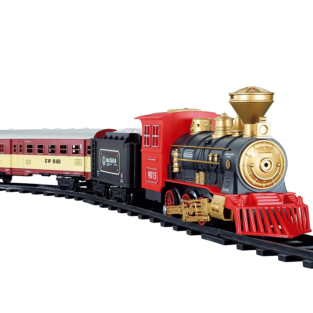 Locomoto Train Set - Electric Train Toy for Kids 3 4 5 6 Years, Battery-Powered Train Tracks Toy with Sounds, Lights, and Simulated Steam for Boys and Girls in Christmas, Birthday