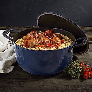 Mason Craft & More Cast Iron Lite-Enameled Pre Seasoned Non-Stick Induction Oven Safe Ultra Durable, 8 Quart Enameled Cast Iron Lite Dutch Oven (Cobalt Blue)