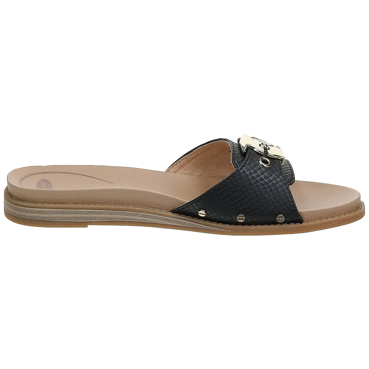 Dr. Scholl's Shoes Women's Originalist Slide Flat Sandal,Black Sunset Snake Print,8.5