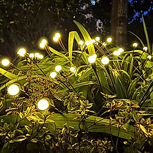 4PCS 8LED Solar Powered Garden Lights Outdoor Waterproof, Solar Starburst Swaying Garden Lights, Swaying When Wind Blows Solar Garden Lights Outdoor Decorative String Lights (Warm | 8LED Bulbs-4PACK)