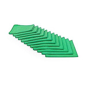 The Rag Company - Standard Microfiber Window, Glass, Mirror & Chrome Towels - Professional Cleaning & Detailing, Lint-Free, Streak-Free, 350gsm, 16in x 16n, Green (12-Pack)