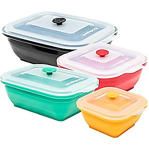Collapse-it Best Kitchen Ware - Silicone Food Storage Containers - BPA Free Airtight Bowls - Collapsible Lunch Box - Oven, Microwave, Freezer Safe + eBook - 4 Pc Set (6-Cup, 4-Cup, 3.5-Cup, & 2-Cup)