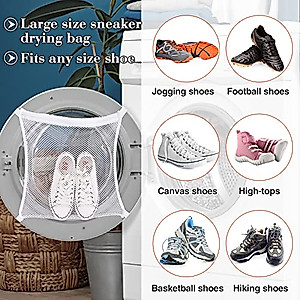 Shoe Dryer Bag - Upgrade Sneaker Shoes Laundry Dry Bag with 33~43in Elastic Strap Adjuster, Sneaker Washing Mesh Net for Most Dryers Door - 15.7in Large 2pcs
