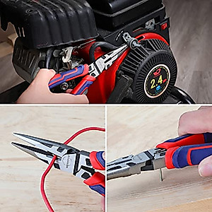 WORKPRO Premium 8” Needle Nose Pliers, Paper Clamp Precision, Heavy-Duty CRV Steel, Large Soft Grip with Wire Cutter, Long Nose Cutting Pliers, W031269