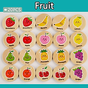 Pualsol Wooden Memory Game for Kids.20PC Memory Matching Games for Toddlers 2-4 Years.Preschool Game Memory Card Toy.Matching Games for Toddlers 1-3(Fruit)