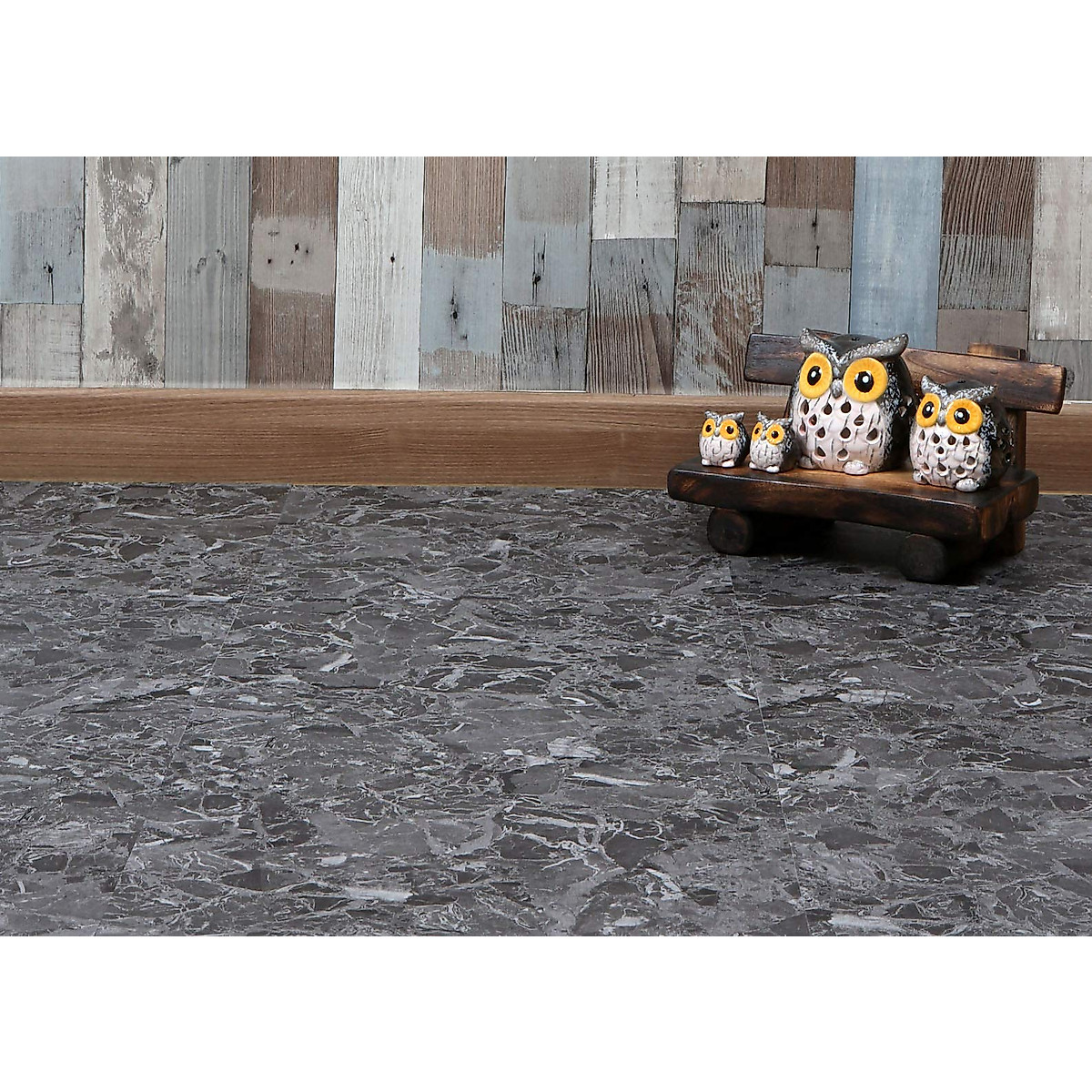 ROSEROSA Peel and Stick Engineered PVC Tiles Marble Granite Pattern Durable Vinyl Flooring (ECK-303 : Square 4 Tiles)