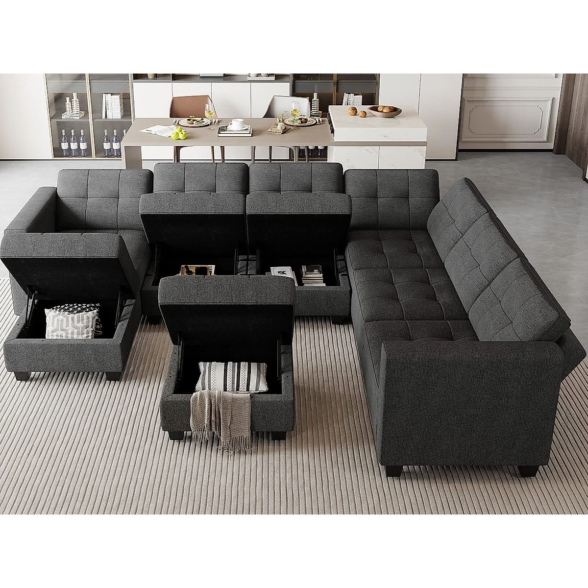 Belffin Modular Sectional Sofa Set with Ottomans Oversized U Shaped Sofa Set with Storage Seat Modular Sofa Couch with Reversible Chaises Modern Fabric Dark Grey