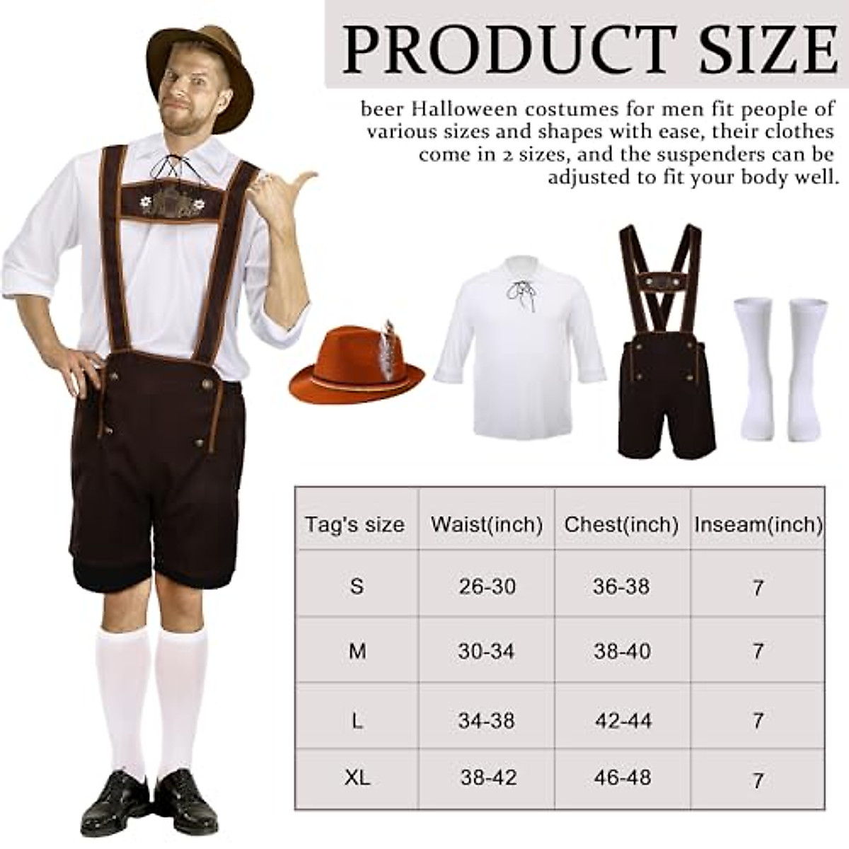 Newcotte Set of 4 German Bavarian Oktoberfest Costume Set for Men Adult Costume for Dress Party and Beer Festival (XL)