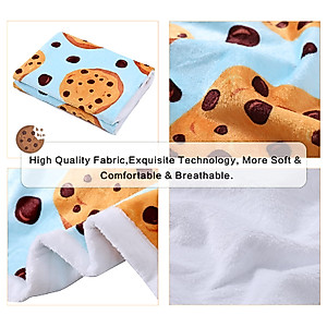 Jurllyshe Cute Cartoon Food Theme Throw Blanket Chocolate Cookies Pattern Fleece Blanket for Boys and Girls Funny Gifts for Kids and Adults (Cookies, 50"x60")
