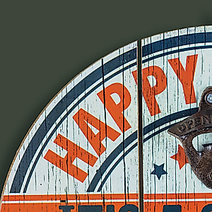 American Art Decor Bottle Opener & Cap Catcher - Wall-Mounted Wooden Beer Cap Collector - Room Decor Accessories for Bar, Man Cave, Garage, Game Room & More (Happy Hour)