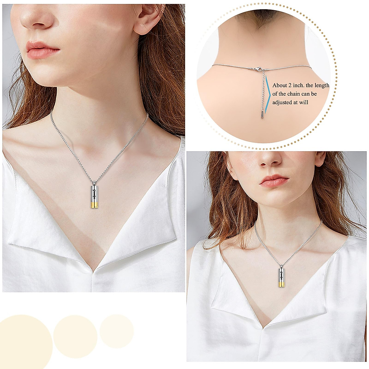Oinsi Shotgun Shell Cremation Jewelry Urn Necklace For Ashes Of Loved Ones -Dad/Mom/Son/Grandma/Grandpa Cylinder Memorial Locket Pendant Necklace (Grandpa)
