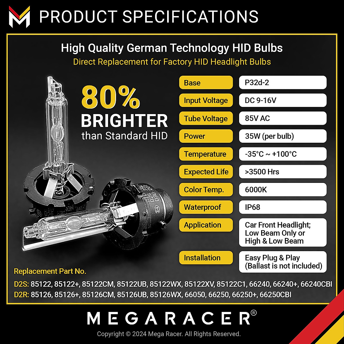 D2S HID Bulbs | 6000K Cool White HID Headlight Bulbs | D2R Headlight Bulb | Xenon Headlight Bulbs | HID Headlights | Xenon HID Bulbs | HID Lights for Cars Headlights | D2S Bulb | HID Bulb Pack of 2