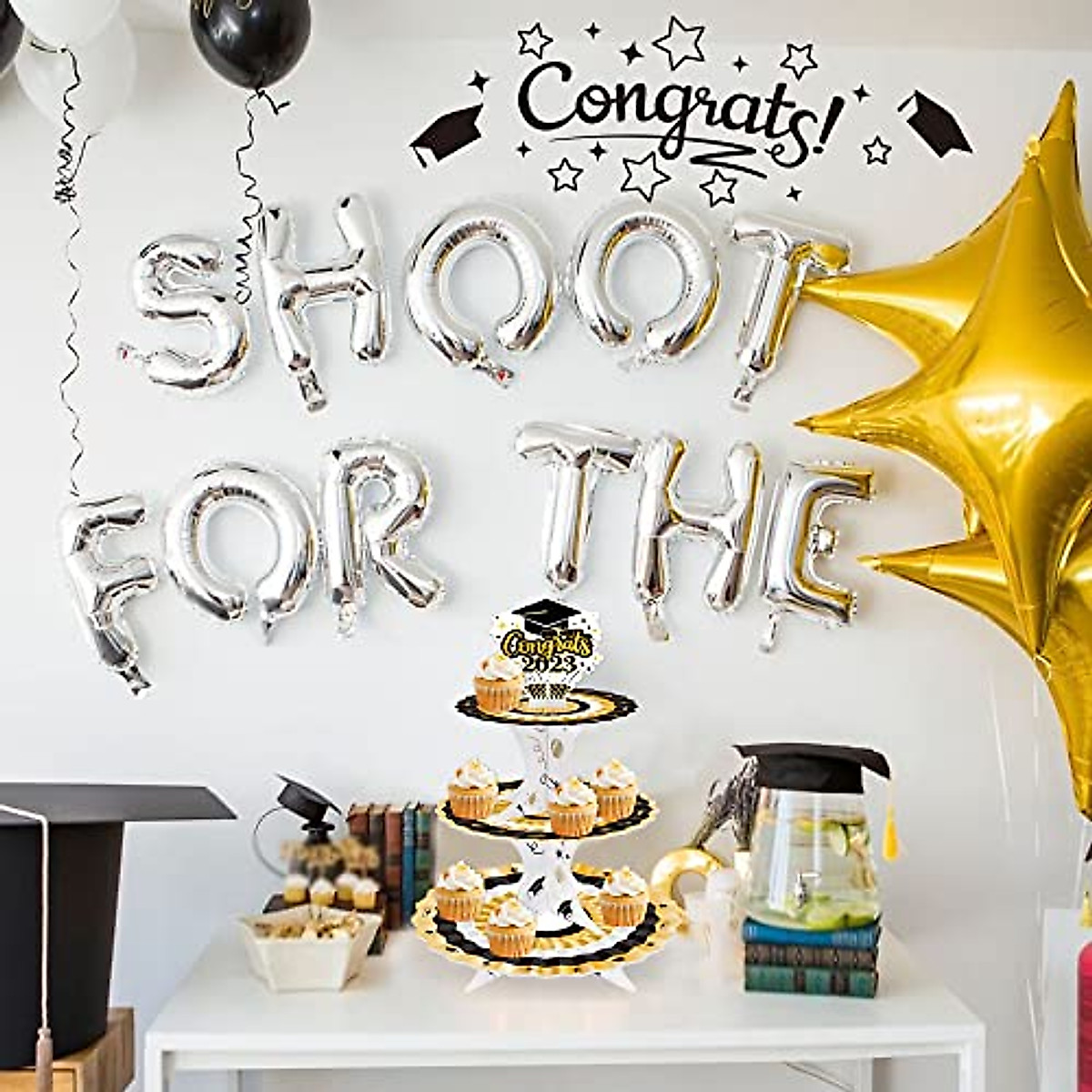 Graduation Decorations Cupcake Stand, 2023 Graduation Theme Party Supplies for Celebration College and High School Party Cupcake Decoration 3 Tier Cardboard Service Trays