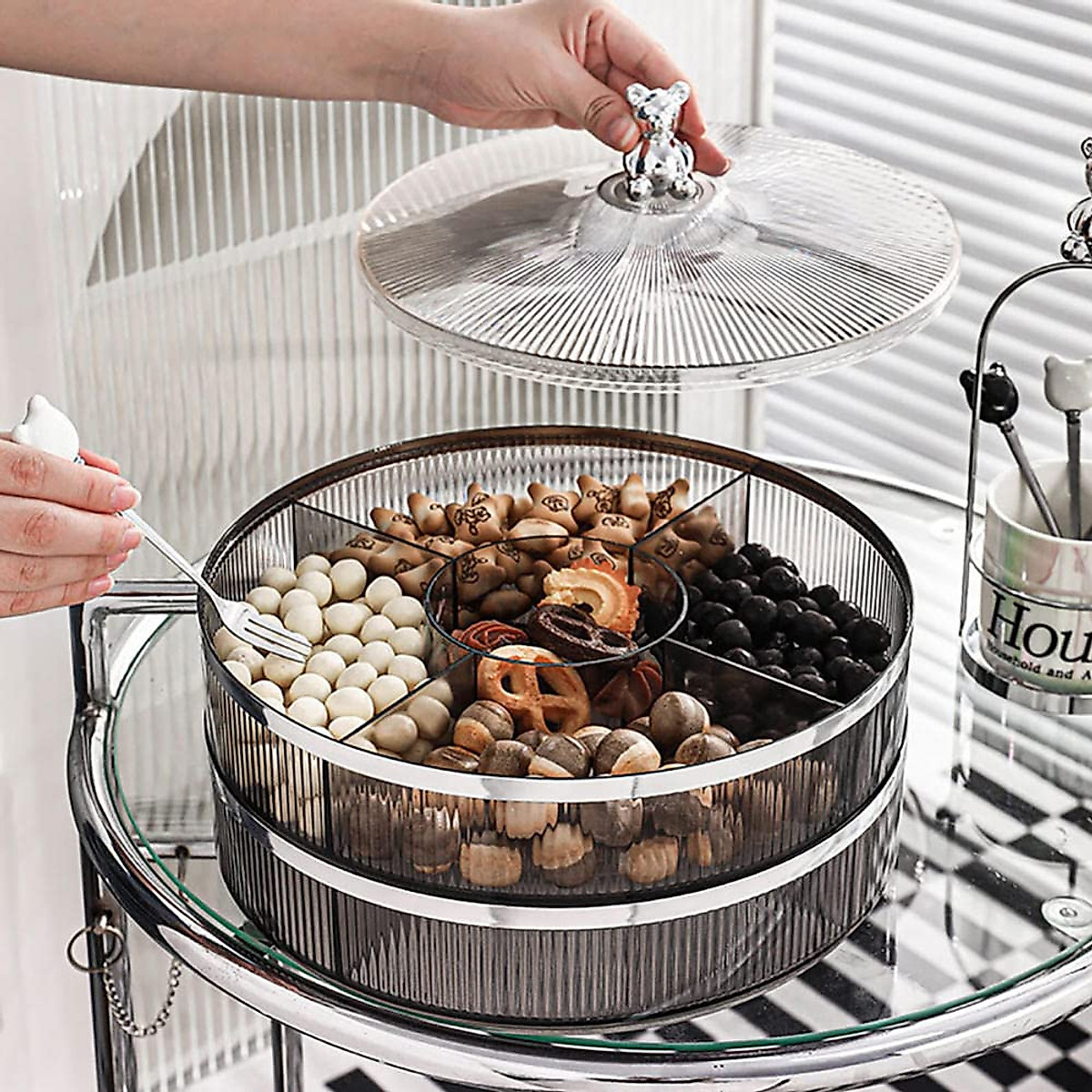 MYBAQ,Fruit Platter Tray,Divided Serving Tray With Lid,Fruit Trays For Serving For Party,Fruit Plate,Fruit Tray,11 "L X 7.9 "H,Compartmentalised And Stackable Design To Save Space