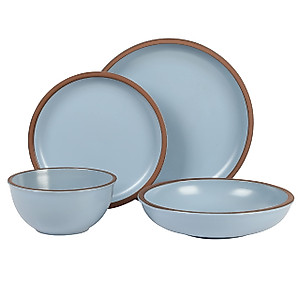 Gibson Elite Lagos 16 Piece Double Bowl Dinnerware Set, Light Blue, Service for 4 (16pcs)