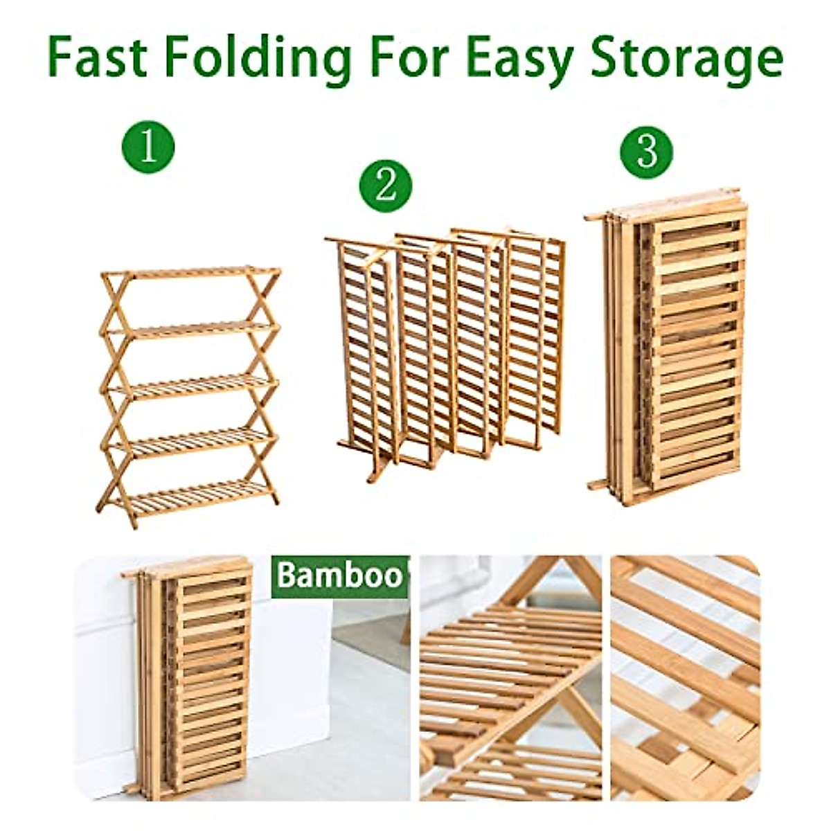 Five-Layer Shoe Rack Foldable Bamboo Shoe Rack No Installation Multifunctional Freestanding Shoe Rack Storage Rack For Doorway, Hallway, Closet, Living room, Bedroom Storage Organizer