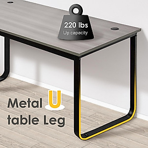 Vida Vistoso 55 Inch Computer Desk, Modern Simple Style PC Desk for Home, Office, Home Office Desk with MDF Board & Industrial Black Metal Frame, Oak Grey