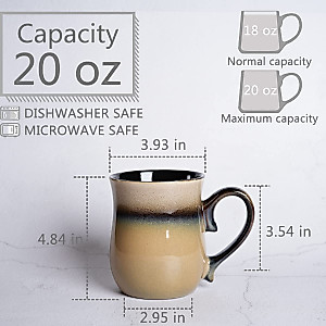 Bosmarlin Large Ceramic Coffee Mug, 20 Oz, Big Tea Cup for Office and Home, Dishwasher and Microwave Safe(20 Oz, Walnut)
