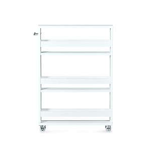 MUSEHOMEINC Compact Space Kitchen Pantry,4-Tier Kitchen Removable Storage Cart, Slim Slide Out Rolling Pantry Shelf for Narrow Spaces（White）