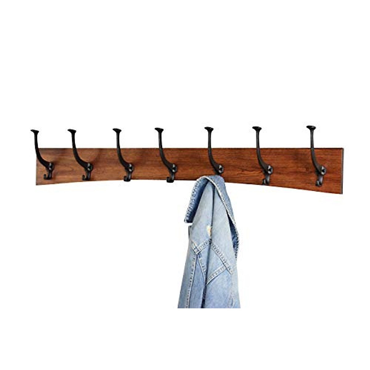 PegandRail Solid Cherry Wall Coat Rack Curved Design Black Mission Hooks Made in The USA (30.5" x 6.5" with 6 Hooks)