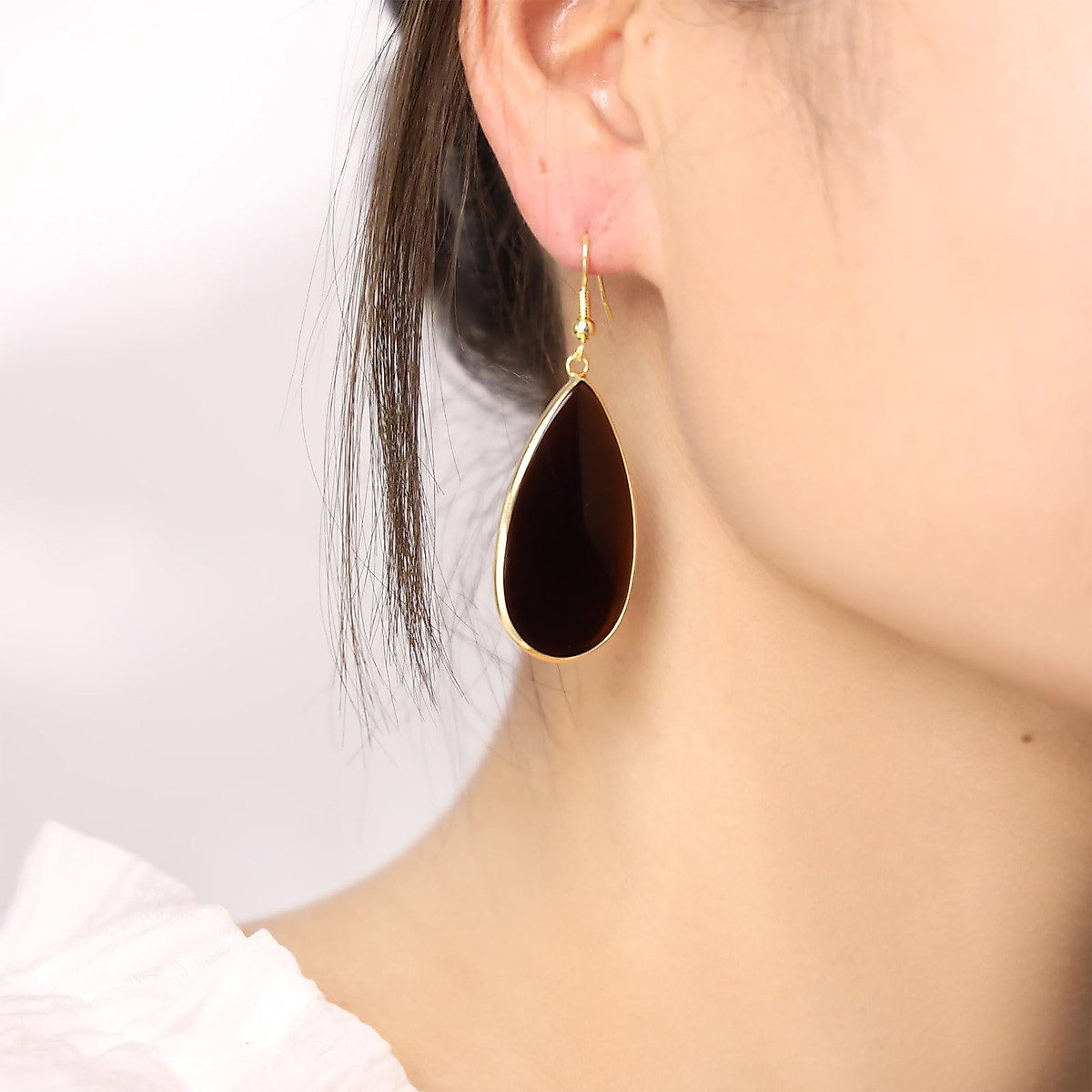 Legitta Natural Healing Birth Stone Drop Earrings Statement Black Opal Dark Cymophane Crystal Teardrop Moonstone Quartz Dangle Gold Jewelry for Women