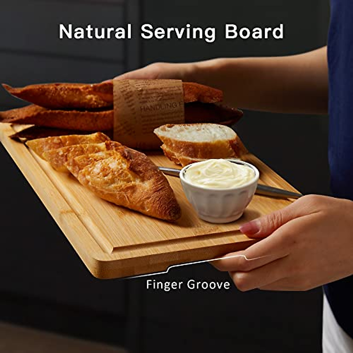 Small Cutting Board, Bamboo Chopping Board for Kitchen, Meat Butcher Block Cutting Board, Wooden Cheese Board with Juice Groove and Handle by FURNINXS, 12" x 8"