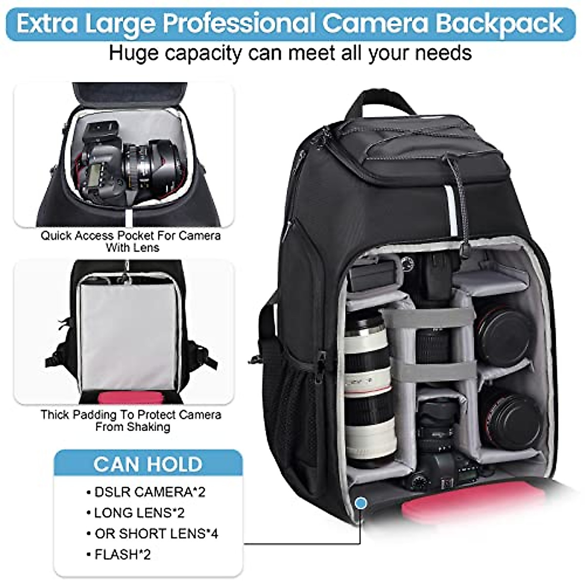 Endurax Large Camera Backpack Drone Hardshell for DSLR and DJI Phantom 3/4, Mavic Pro, Mavic Air with Waterproof Rain Cover and Cutomizable Dividers
