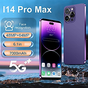 ariarly Unlocked Cell Phone I14 Pro Max 6.1 Inch Smartphone for Androd 11.0 4GB + 64GB Support 5G Dual Band with 7000mAh Battery 8MP 16 MP Camera purple
