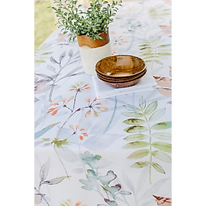 Benson Mills Spillproof Spring/Summer Fabric Outdoor Tablecloth with Umbrella Hole, Zippered Table Cloth for Rectangle Tables, Picnic/Patio Table (60" x 84" Rectangular with Umbrella Hole, Botanica)