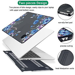 LCMOCICO for MacBook Air 15 inch Case 2024 2023 M2 M3 Chip A3114 A2941 with Liquid Retina Display & Touch ID, Plastic Hard Shell Case Keyboard Cover for Mac Air 15.3 M3 2024, Wild Cornflower Black