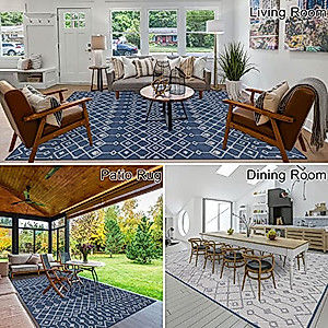 Patio Rug for Entrance Bohemian 5x8Ft Blue Area Rug Indoor Outdoor Rug Textured Weave Floor Carpet Durable Washable Rug for Patio,Home,Picnic,Camping