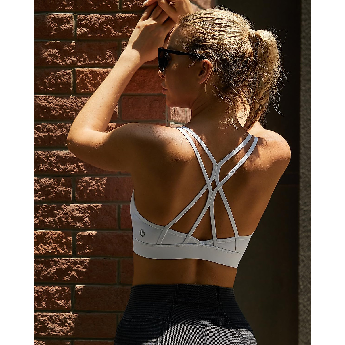 RUNNING GIRL Strappy Sports Bra for Women Sexy Crisscross Back Light Support Yoga Bra with Removable Cups White