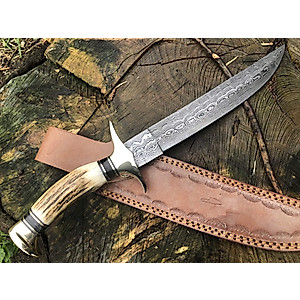 Perkin Handmade Damascus Steel Hunting Knife - Beautifu Hunting Knife with Sheath