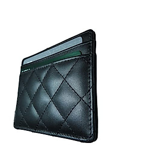 Slim Quilted Leather Card Holder Wallet with RFID Blocking
