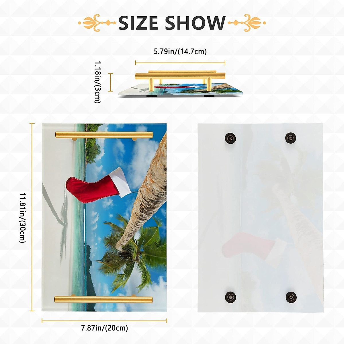 Christmas Sock on Palm Tree Bathroom Vanity Tray for Countertop Decorative Trays with Handles Acrylic Hand Towel Tray for Living Room Kitchen Dresser Tops Home Decor