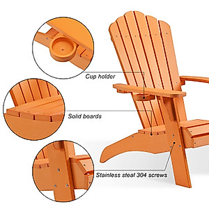 Psilvam Adirondack Chair, Oversized Poly Lumber Fire Pit Chair with Cup Holder, 350Lbs Support Patio Chairs for Garden, Weather Resistant Outdoors Seating, Relaxing Gift for Father & Mother (Orange)