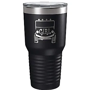 IE Laserware Girls Trucker Offroading | Black 30 ounce Travel Tumbler | Stainless Steel Vacuum Insulated | Laser Engraved design on Powder Coated Exterior for Years of Enjoyment