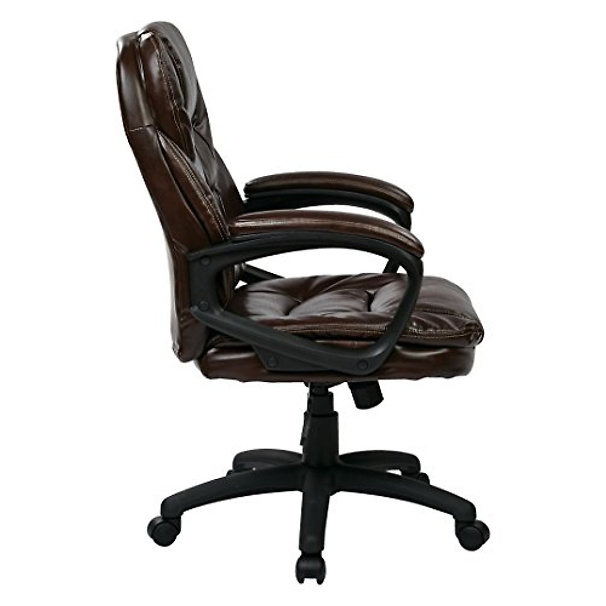Office Star FL Series Faux Leather Manager's Adjustable Office Chair with Lumbar Support, Tilt Control, and Padded Arms, Chocolate