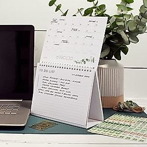 Aesthetic Small Desk Calendar 2023 with Stickers - Runs From October 2022 until June 2024 - Beautiful Greenery 6" x 8" Flip Desktop Calendar for Easy and Effective Organizing
