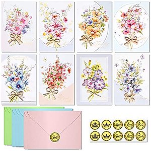 padike Premium Birthday Cards Box Set - Modern Floral - Birthday Wishes Greeting Cards - 8pc Happy Birthday Card with Envelopes Box Set - Envelopes and Gold Seals