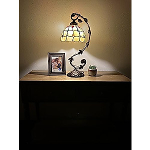 Enjoy Tiffany Style Table Lamp Gold Stained Glass Crystal Beans Iron Metal Leaves Bronze BaseIncluded LED Bulb Vintage for Living Room Dining Room Bedroom Bedside Office Hotel H21*W11 in