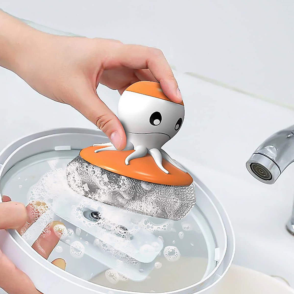 Automatic Pressurised Liquid Pot Scrubbing Brush Dishwasher Brush Non Stick Steel Ball Dishwashing Brush Dish Compatible with Machine