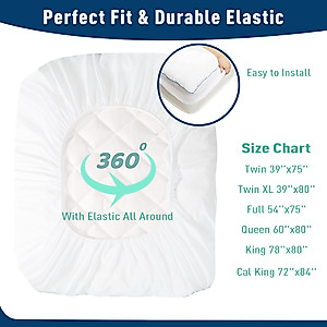 HOMTEC Queen Mattress Pad Cotton Mattress Pad Cover Quilted Mattress Cover 18-22" Deep Pocket Mattress Protector Queen Size Thin Down Alternative Filling Noiseless & Breathable White