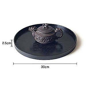 Islandoffer Premium Japanese Style Cherry Pattern Round Tea Tray, Black