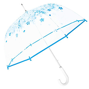 Kung Fu Smith Women Half Automatic Clear Flower Bubble Dome Shape Wind Stick Rain Umbrella, Blue